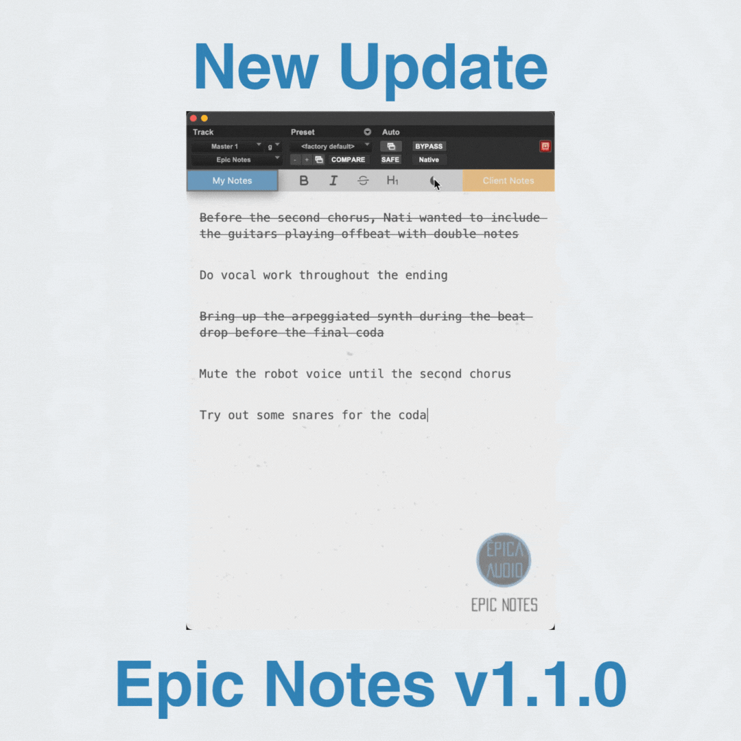 Epic Notes Plugin v1.1.0 Update